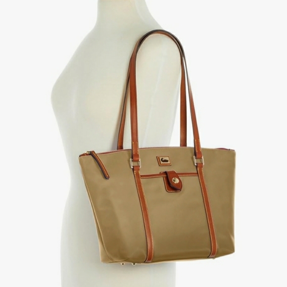 Dooney & Bourke | Bags | Dooney Bourke Tan Nylon With Leather Trim 3 ...